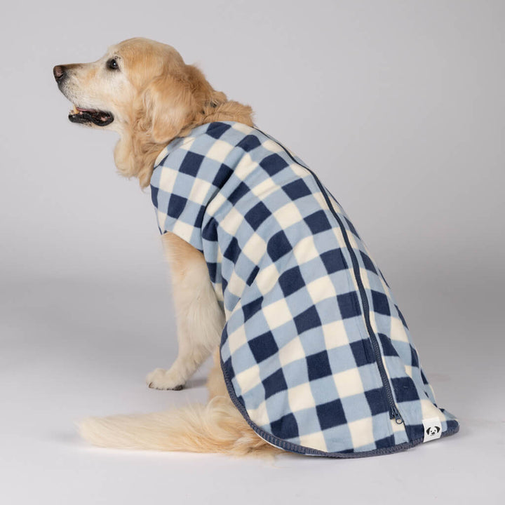 Floofy Fleece Dog Coat | Navy Gingham | Warm Dog Coat Australia